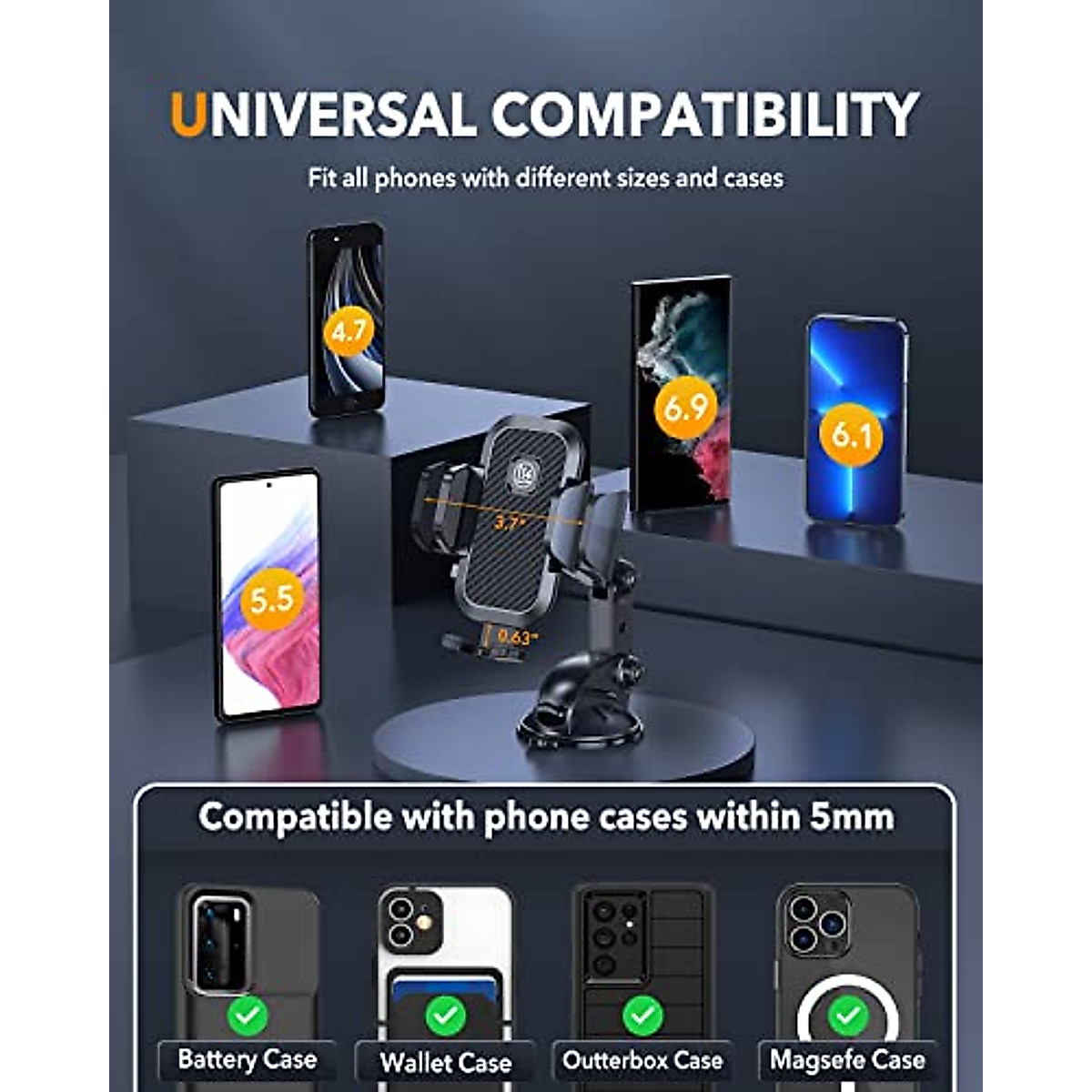 LK Phone Holder for Car,Dashboard Windshield Air Vent Universal 3 in1 Car Phone Holder Mount Compatible for iPhone 14 13 12 11 Pro Max XS X XR 8, Samsung Galaxy S23 S22 S21 S20 All Mobile Smartphone