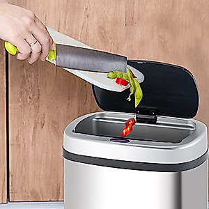 Kitchen Trash Can 13 Gallon, Stainless Steel Automatic Garbage Cans, Touchless Motion Sensor, Waterproof Waste Bin with Lid, Rubbish Bin Trashcan for Your Kitchen, Office, Bathroom, Bedroom (Silver)