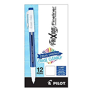 PILOT FriXion Fineliner Erasable Marker Pens, Fine Point, Blue Ink, 12-Pack (11467)
