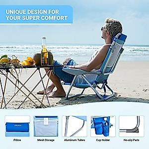 #WEJOY Aluminum Folding Beach Chairs Lightweight Portable Beach Chair Adjustable Lay Flat 4-Position Low Profile Lawn Chairs for Concerts, Sand, Camping Outdoor Chairs with Backpack Strap, Lightblue