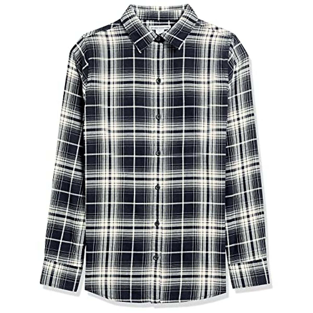 Amazon Essentials Women's Classic-Fit Long-Sleeve Lightweight Plaid Flannel Shirt, Black White Large Plaid, Small