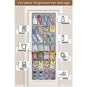SLEEPING LAMB 28 Breathable Mesh Pockets Over The Door Shoe Rack Hanging Shoe Organizer for Closet Shoe Holder for Men Sneakers, Women Heels, with 4 Metal Hooks, Grey