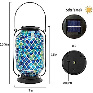 IVCOOLE Solar Table Lamps , Mosaic Solar Lantern Outdoor Hanging, 11'' Height Honeycomb Pattern Solar Hanging Lantern Outdoor, Metal/Glass Solar Garden Decorations for Garden, Patio, Pathway, Yard