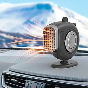 Mini Car Heater, 12V 150W Car Fan Defroster, Auto Heating/Cooling Fan with Rotating Base Fairing Securing Clip，Plug in Cigarette Lighter (Black)
