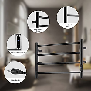 SHARNDY Towel Warmer with Built-in Timer ETW29 for Bathroom Wall Mounted Bath Towel Heater Plug-in Electric Heated Towel Rack Black