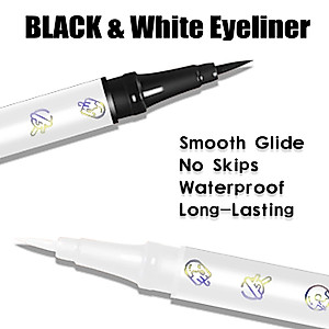DekRion White Eyeliner & Black Eyeliner Set, Waterproof Liquid Eyeliner Quick Drying Long-lasting Eye Liners for Women Makeup Tool Easy To Use Eyeliner Liquid Set