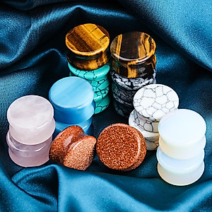 CABBE KALLO Natural Stone Ear Plugs Stretching Gauges Kit,16Pcs Mixed 6MM-20MM Saddle Double Flare Tunnel Unisex Earrings Ear Gauges, Tunnel Plug, Gauges for Women Stone Ear Tunnels & Saddle Plugs Set Ear Gauge Stretching Kit(1/2" (12mm))