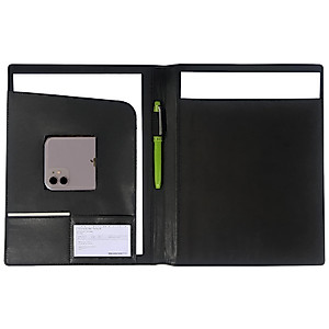 Leather Portfolio Folder Padfolio, Business Padfolio Organizer Document Planner Portfolio Binder Storage Pocket for Legal Pad Holder Paperwork Phone Men Women (Black)