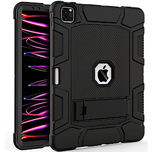 Rantice iPad Pro 12.9 Case 6th/5th Generation with Apple Pencil Holder, Hybrid Shockproof Rugged Drop Protection Cover with Kickstand for iPad Pro 12.9'' 2022/2021 Released (Black)