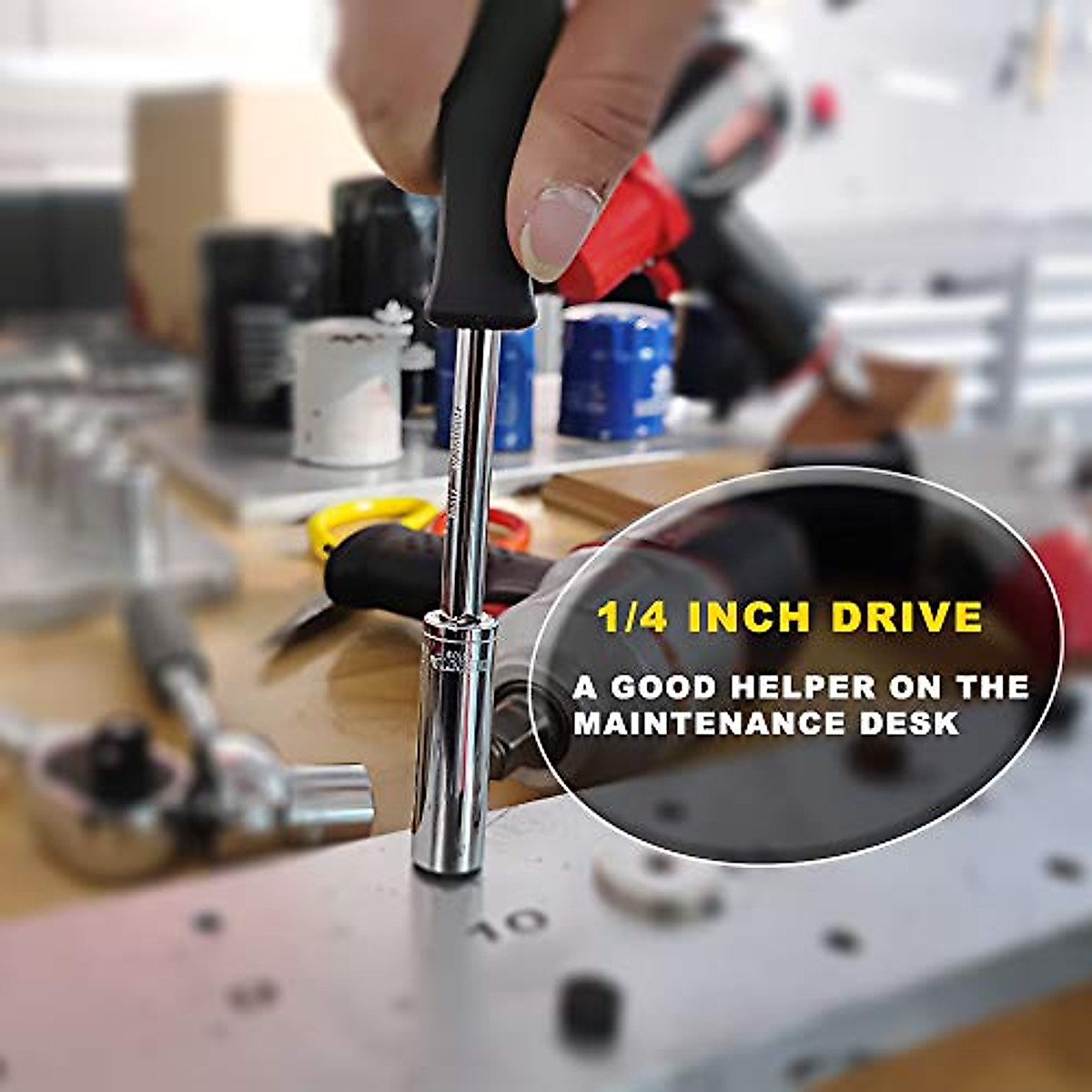 1/4" Drive Spinner Handle - 1/4" Socket Driver Handle Standard with internal 1/4" Female End Attachment Extension （150MM）