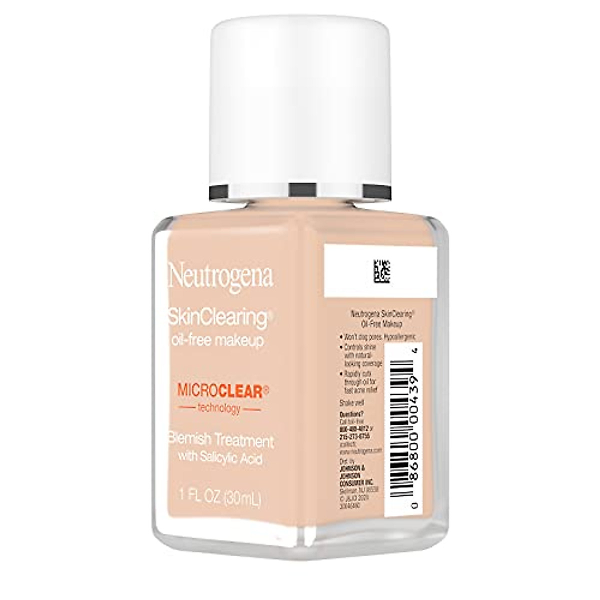 Neutrogena SkinClearing Oil-Free Acne and Blemish Fighting Liquid Foundation with Salicylic Acid Acne Medicine, Shine Controlling, for Acne Prone Skin, 100 Natural Tan, 1 fl. oz