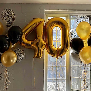 40 Inch Gold 40th Birthday Number Balloons 40 Foil Mylar Balloon for Anniversary Party Decoration