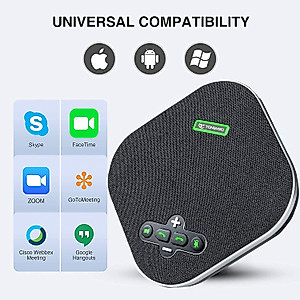 TONGVEO USB Speakerphone Microphone Conference Speaker,Daisy Chain Computer Speaker with Microphone 360º Voice Pickup Built-in 4 AI Noise Cancellation Mics for 12 Attendees Conference Call Speaker