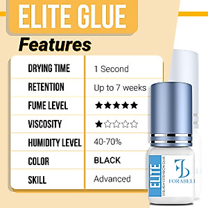 Forabeli Elite Fast Dry Eyelash Glue 5ml - 1 Sec Drying Time, 7 Weeks Retention, Maximum Bonding Power, Black Adhesive for Professional Use