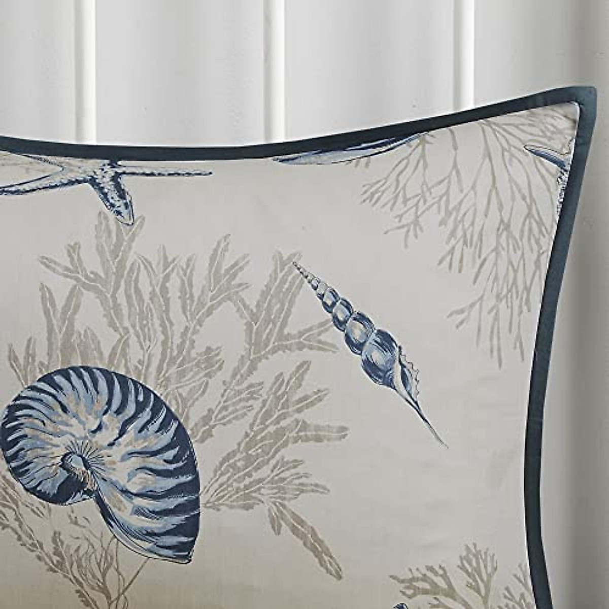 Madison Park 100% Cotton Comforter Set - Coastal Coral, Starfish Design All Season Down Alternative Cozy Bedding with Matching Shams, Decorative Pillow, King(104"x92"), Taupe 7 Piece