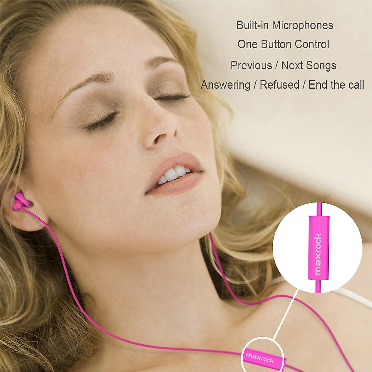 MAXROCK (TM Super Mini Total Soft Silicon Earbuds Headphones with Mic Music Sleep Choice for Cellphones Ipad Tablet Mp3 Laptop and Most 3.5mm Audio Player (Pink)