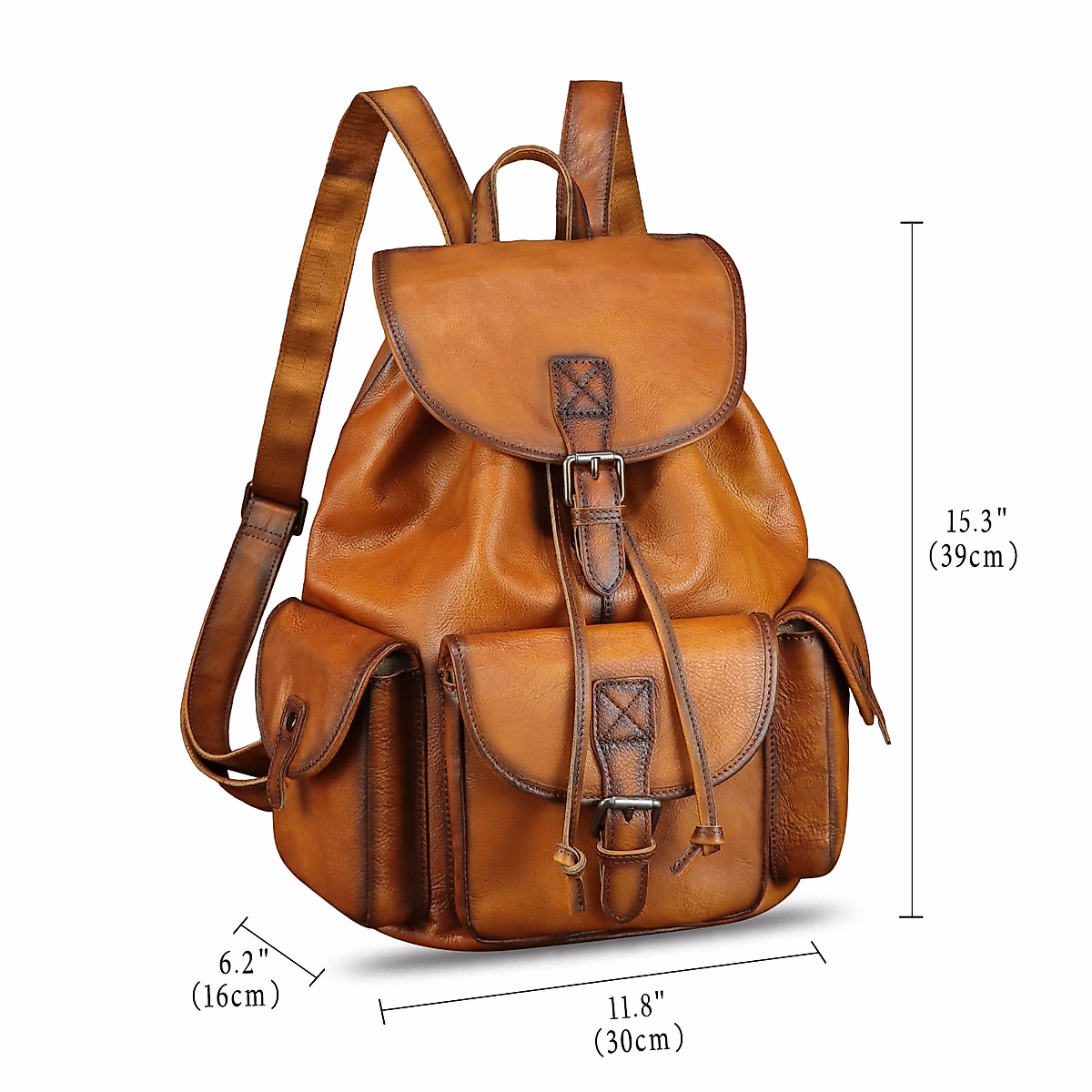 IVTG Genuine Leather Backpack for Men and Women Vintage Real Leather Knapsack Purse Rucksack Fashion Daypack High Capacity (Brown)