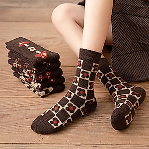 Meloday Thick Wool Classic Vintage Mushroom Hiking Crew Socks Soft and Comfortable - 6 Pairs Per Pack