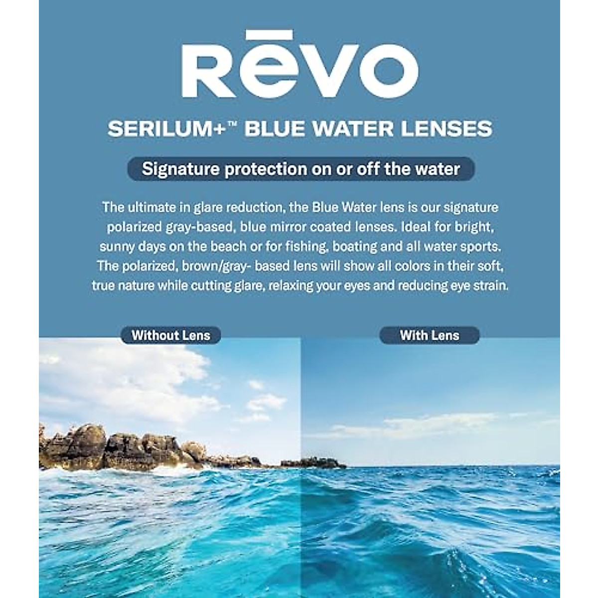 Revo Sunglasses Descend Z: Polarized Rimless Lens with Stainless Steel Arms, Satin Chrome Frame with Blue Water Lens