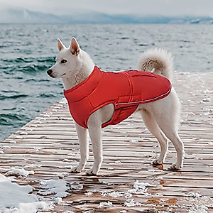 Yagamii Dog Winter Coat Waterproof Dog Jacket Cold Weather Warm Clothes Cozy Fleece Lining, Pet Apparel Sweater for Small Medium Large Dogs Dog Reflective Vest Puppy Clothes with Leash Hole(XS-XXL)