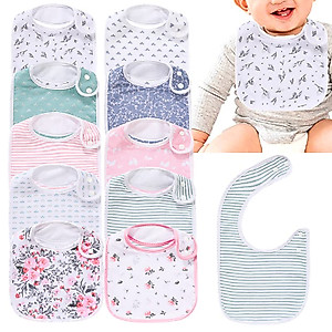 lazyrhino Baby Bibs - 6 Pack Waterproof Cotton Bibs with Snap, Soft and Thick Absorbent Drooling, Teething Bibs for Easy Use (pink-f)