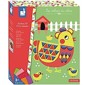 Janod Crafts – No Mess No Glue Foam My First 3D Animal Sticker Mosaic Picture Kit – Creative, Imaginative, Inventive, and Developmental Play - STEAM Approach to Learning – Ages 3-8+
