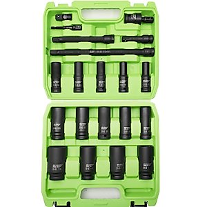 SUNHZ MCKP 20 PCS 1/2" Impact Socket Set, Drive Deep 6 Point Socket Set, Including Standard SAE Sockets (3/8" to 1-1/4"), 3 ", 6", 10" Impact Extension Bar and Drill Socket Adapter, Cr-MO
