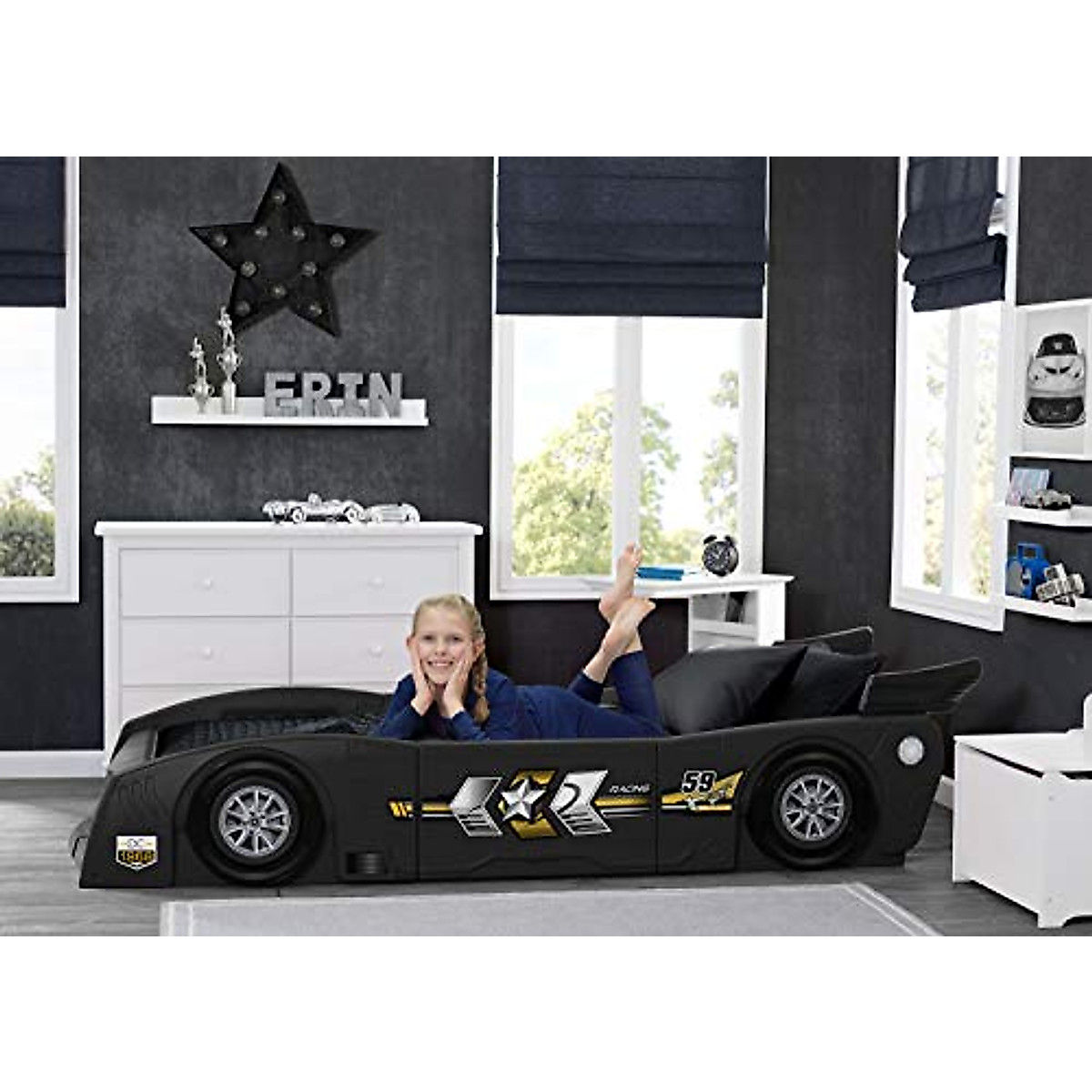 Delta Children Grand Prix Race Car Toddler & Twin Bed - Made in USA, Black