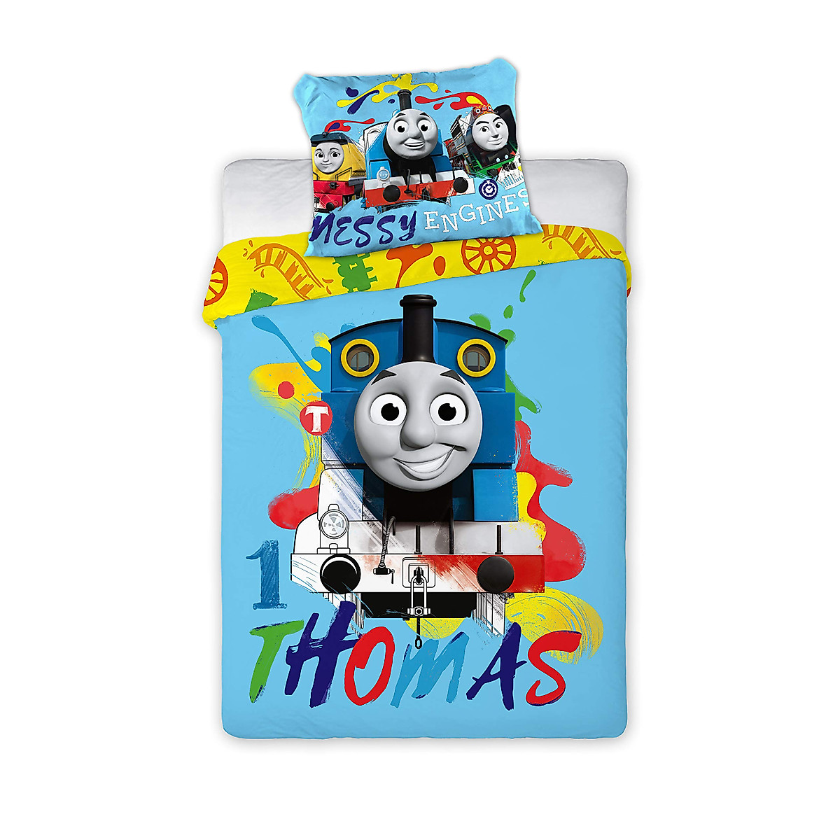 Duvet Cover Set, Thomas The Tank Engine, Toddler Bed Duvet Cover & Pillowcase Official Licensed (53.1" x 39.3" inch)