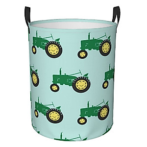 Laundry Basket Blue Green Tractor Collapsible Laundry Hamper Lightweight Storage Bin for Bedroom Bathroom Toys Organizer Nursery Medium