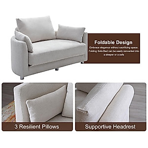 Taiweny Convertible Chair Bed Sleeper, Round Fold Out Chair Bed Folding Sofa Bed, Folding Chair Bed Foldable Sleeper Sofa for Living Room Apartment, 55" W, Beige