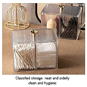 Qtips Storage Organizer,2 Grids Separate Cotton Swabs Dispenser Qtips Holder Bathroom Canisters with Lids for Cotton Balls