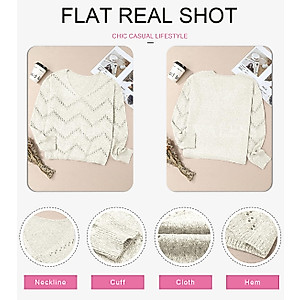 EVALESS Fall Sweaters for Women 2024 Knit Top Long Sleeve White Sweaters Blouses for Women Dressy Casual Sexy Summer Sweaters for Women Lightweight Outfits Clothes Sexy V Neck Crochet Tops, Medium