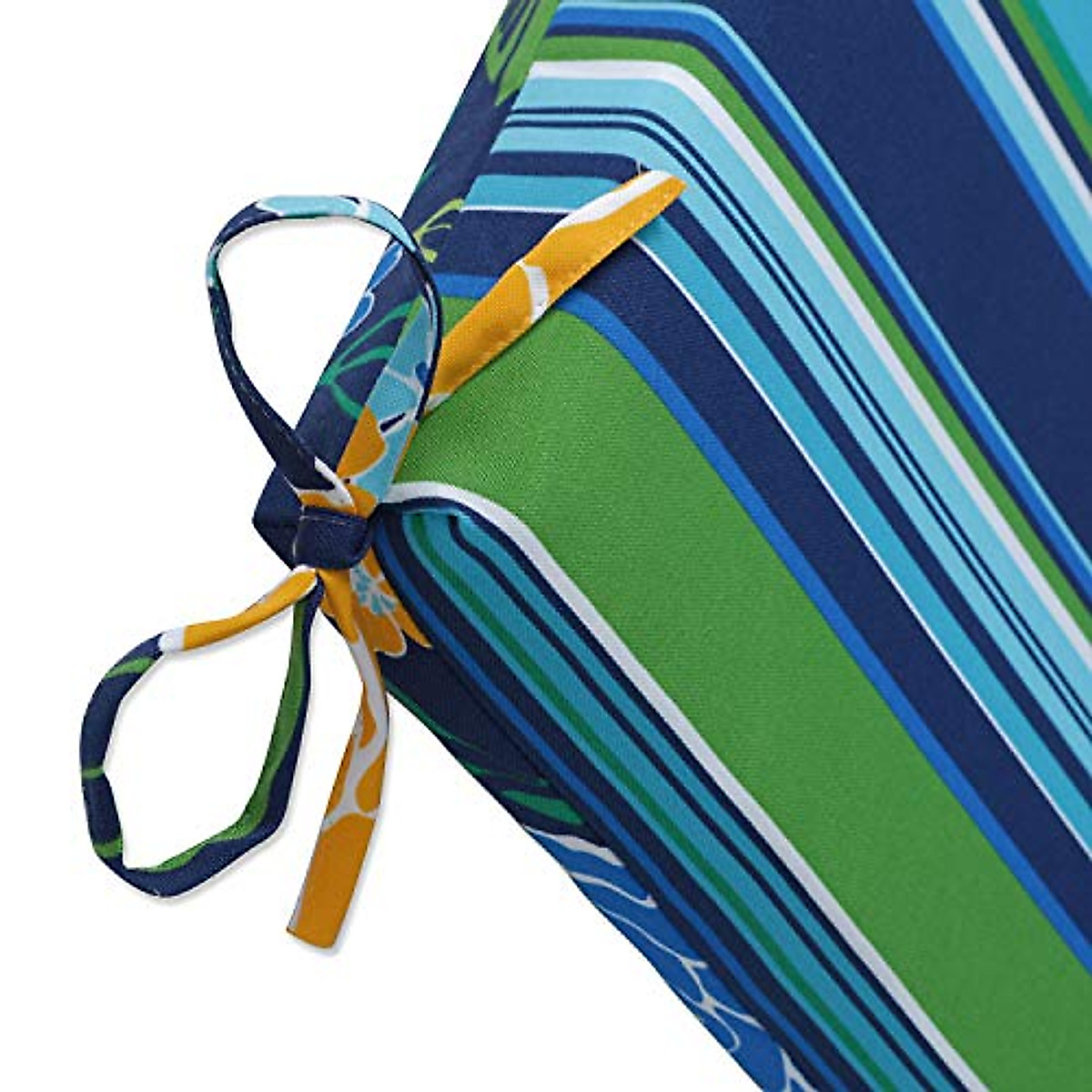 Pillow Perfect Outdoor/Indoor Spring Bling Blue/Sea Island Stripe Square Corner Chair Cushion, 2 Piece Assortment