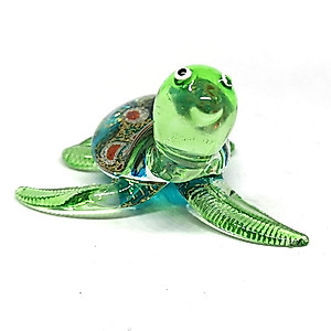 ZOOCRAFT Sea Turtle Hand Blown Glass Figurine Collectible Aquarium Miniature Home Garden Decor Personalized Gift