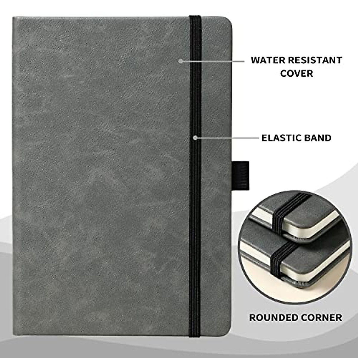 Ruled Notebook/Journal – Premium Thick Paper Faux Leather Classic Writing Notebook with Pocket + Page Dividers Gifts, Banded, Large, 144 Pages, Hardcover, Lined (5.8 x 8.4) - Gray