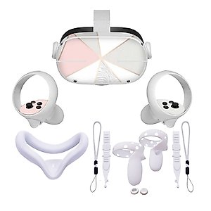 Clean VR Set 3-in-1 Compatible with Oculus Quest 2 Headset/Meta Accessories: Anti-Leakage Face Cover + Non-Slip Grip Covers + Stickers | Sweatproof Anti-Dirty Virtual Reality Decal Skin (Iron Black)