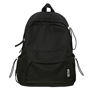 MadGrandeur Aesthetic Backpacks for Girls Kawaii Backpack School Backpack Cute Bookbag Plain Preppy Bag Casual (Black)