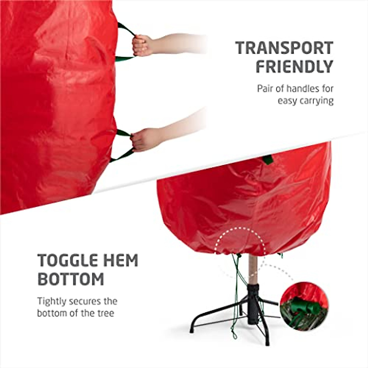 Zober Upright Tree Storage Bag for Christmas Trees of 7.5ft. Tall, Tree Bag Is Tear Proof Polyethylene; Comes With Drawstring Hem, Zipper, And Carry Handles, Waterproof Material Protects From Dust & Moisture