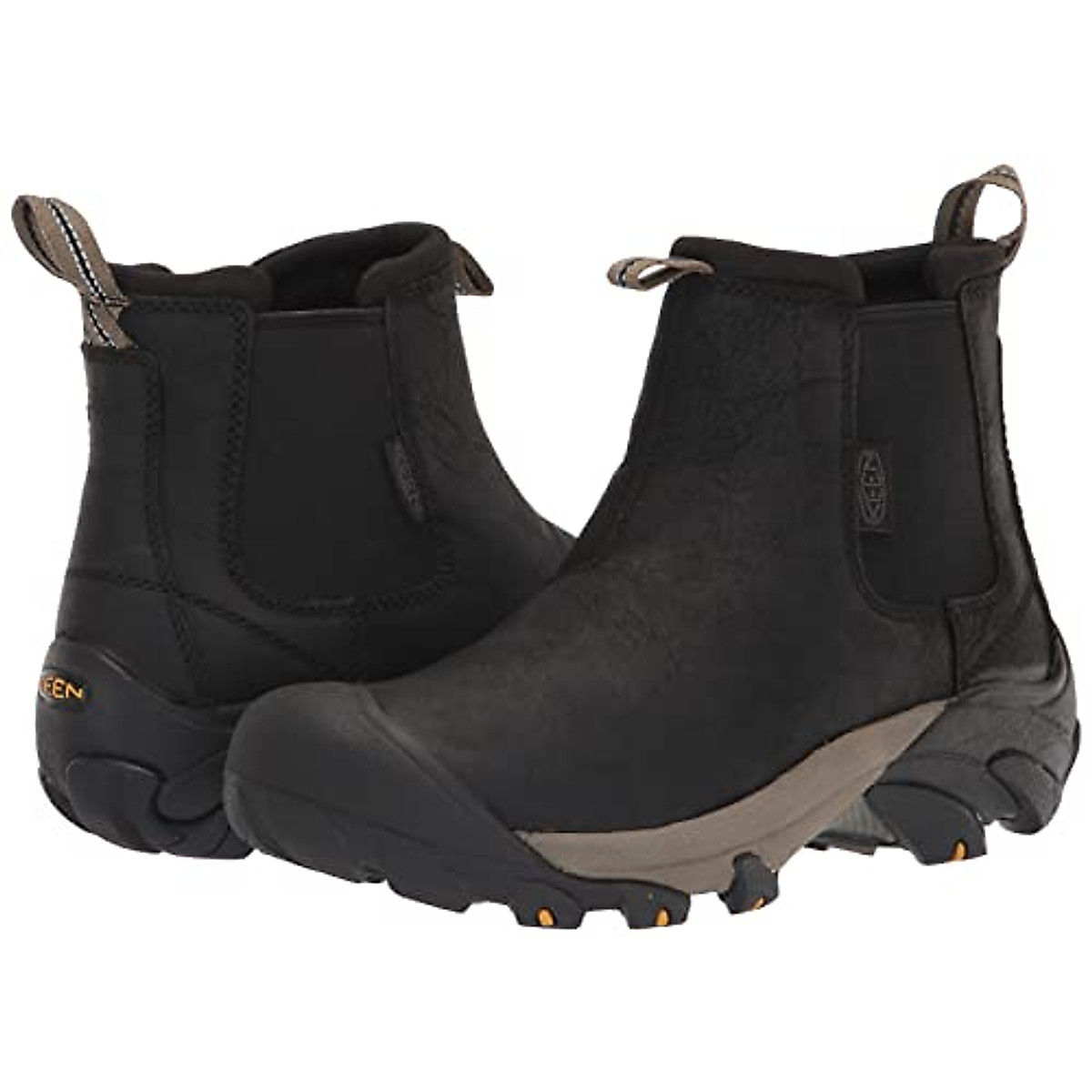 KEEN Women's Targhee 2 Pull On Mid Height Leather Chelsea Boot, Black/Brindle, 9