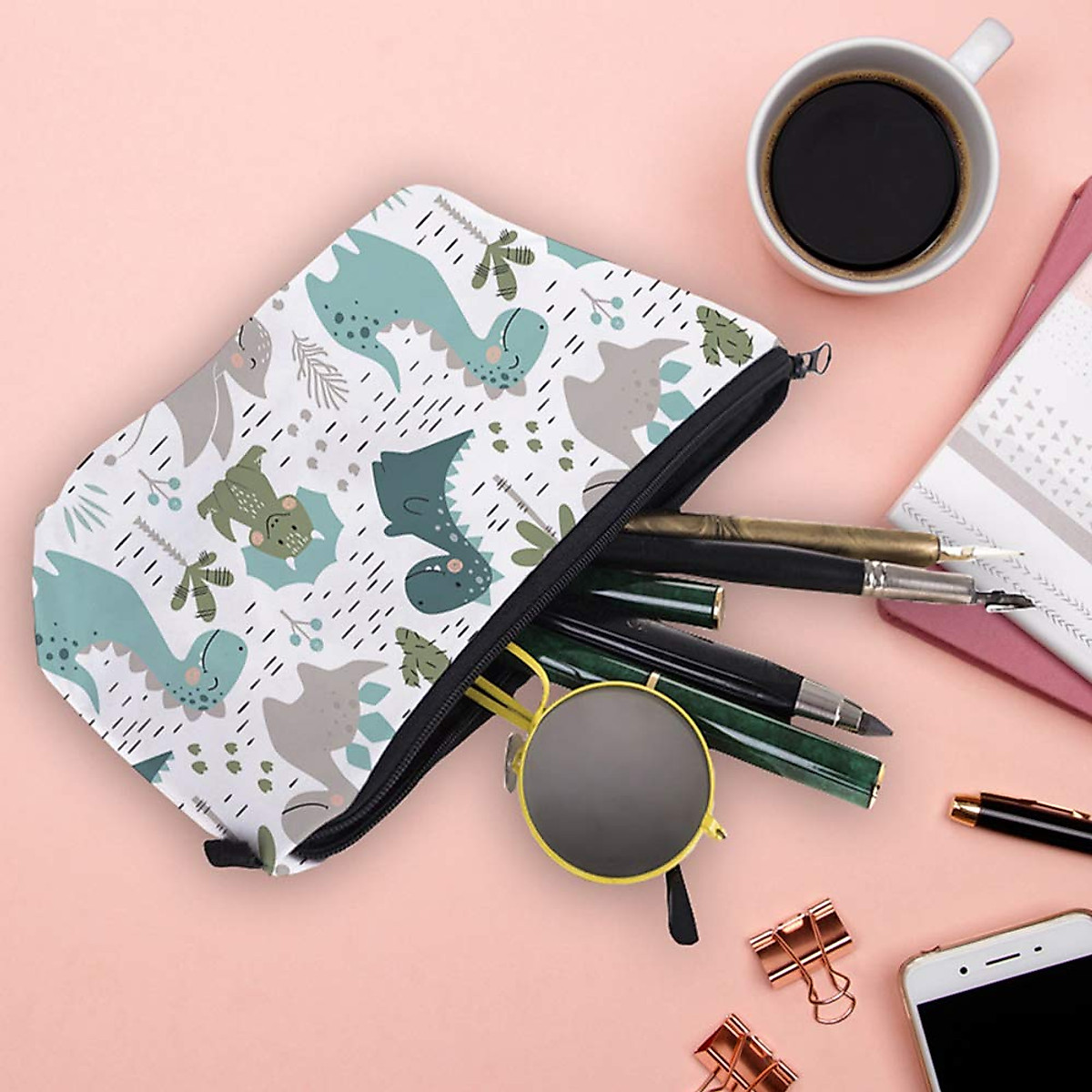 Makeup Bag, Watermelon style Women Travel Cosmetic Bags Small Makeup Clutch Pouch Cosmetic and Toiletries Organizer Bag Toiletry/Travel Bag for Brushes Jewelry Accessories Collection (Dinosaur)