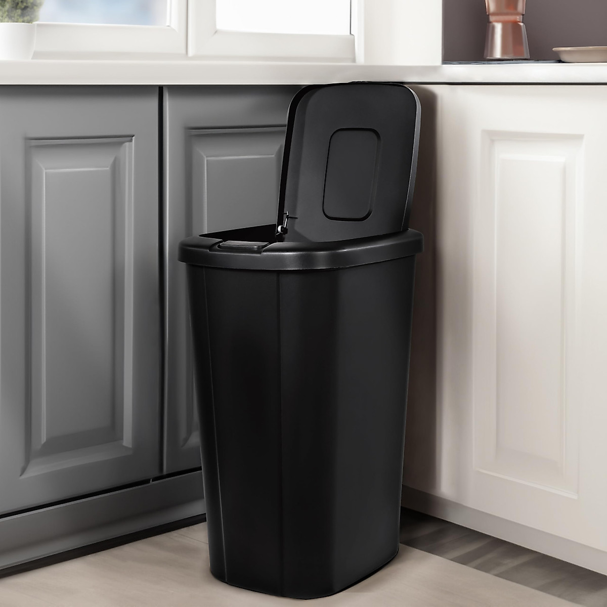 Generic 13.3 Gallon Trash Can, Plastic Touch Top Kitchen Trash Can, Black (2 Pack)