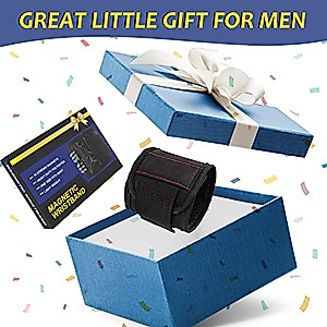 Magnetic Wristband, SURGEDO Magnetic Wrist Tool Holder with Strong Magnet for Screws, Also Includes Retractable Magnet Pick-Up Tool with LED, Small Gifts for Dad Men Husband