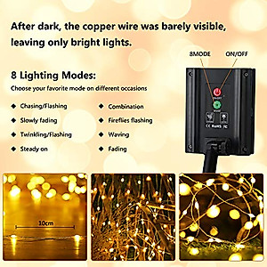 Brizled Solar Fairy Lights, 2 Pack Total 132ft 400 LED Solar String Lights Waterproof, 8 Modes Outdoor Solar Twinkle Lights, Solar Powered Garden Lights String for Indoor Outside Warm White