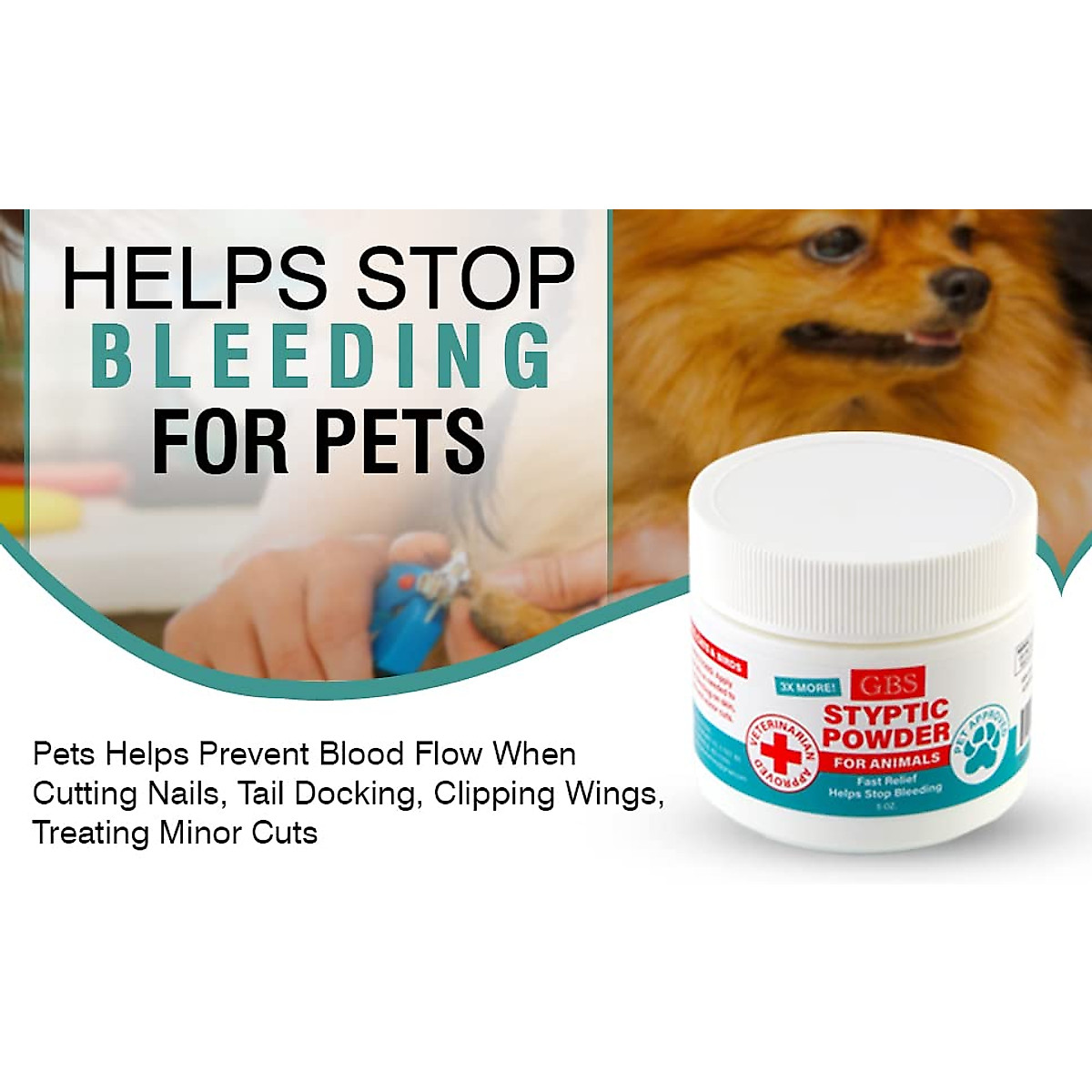 G.B.S 5 oz Styptic Powder for Animals Dogs with Sealed Top + Scoop, Cats & Birds Cutting Nails - Stop Bleeding Styptic Clotting Blood Powder – Easy to Apply