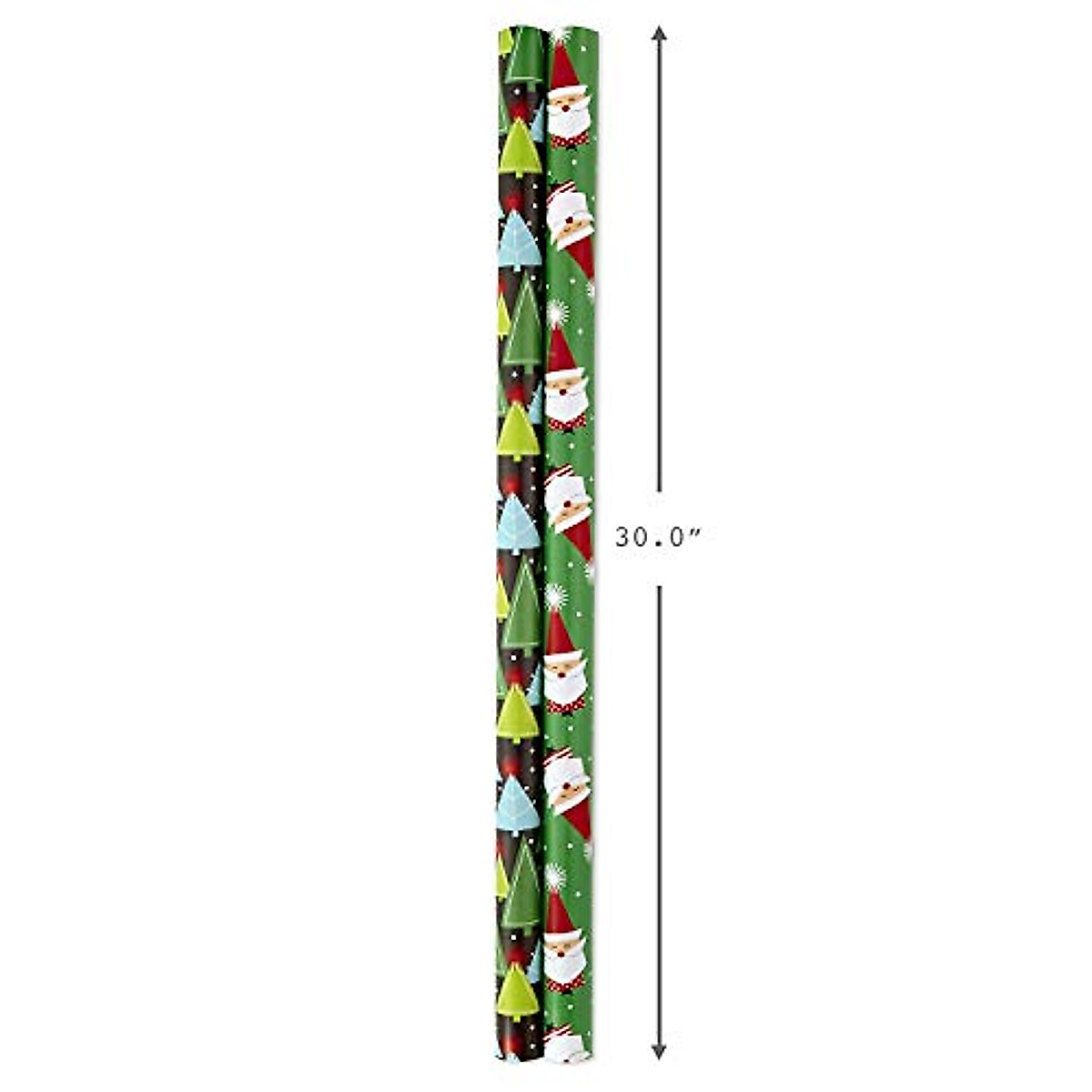 Hallmark Reversible Christmas Wrapping Paper (2 Rolls, 60 sq. ft. ttl) Modern Santa, Retro Christmas Trees, Stripes