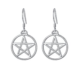 S925 Sterling Silver Pentagram Amulet Dangle Drop Pentacle Earrings for Women Jewelry Gift