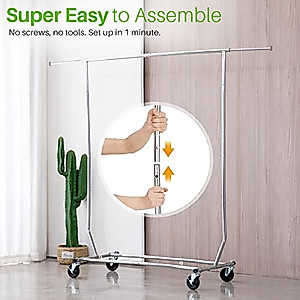 HOKEEPER 250 Lbs Load Capacity Commercial Grade Clothing Garment Racks Heavy Duty Sing Rail Adjustable Collapsible Rolling Clothes Rack on Wheels, Chrome Finish