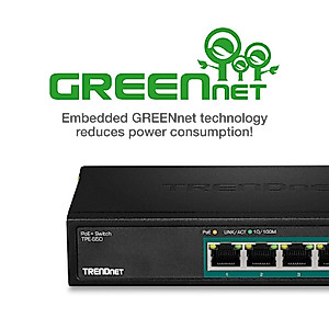 RENDnet 6-Port Fast Ethernet PoE+ Switch, TPE-S50, 4 x Fast Ethernet PoE Ports, 2 x Fast Ethernet Ports, 60W PoE Budget, 1.2 Gbps Switch Capacity, Ethernet Network Switch, Metal