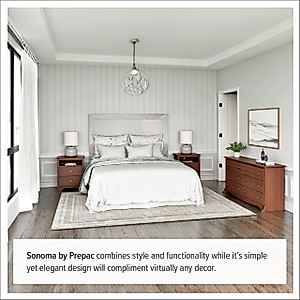 Prepac Sonoma 8 Drawer Double Dresser for Bedroom, Wide Chest of Drawers, Bedroom Furniture, Clothes Storage and Organizer, 17.25" D x 59" W x 37" H, Cherry, CDC-6338